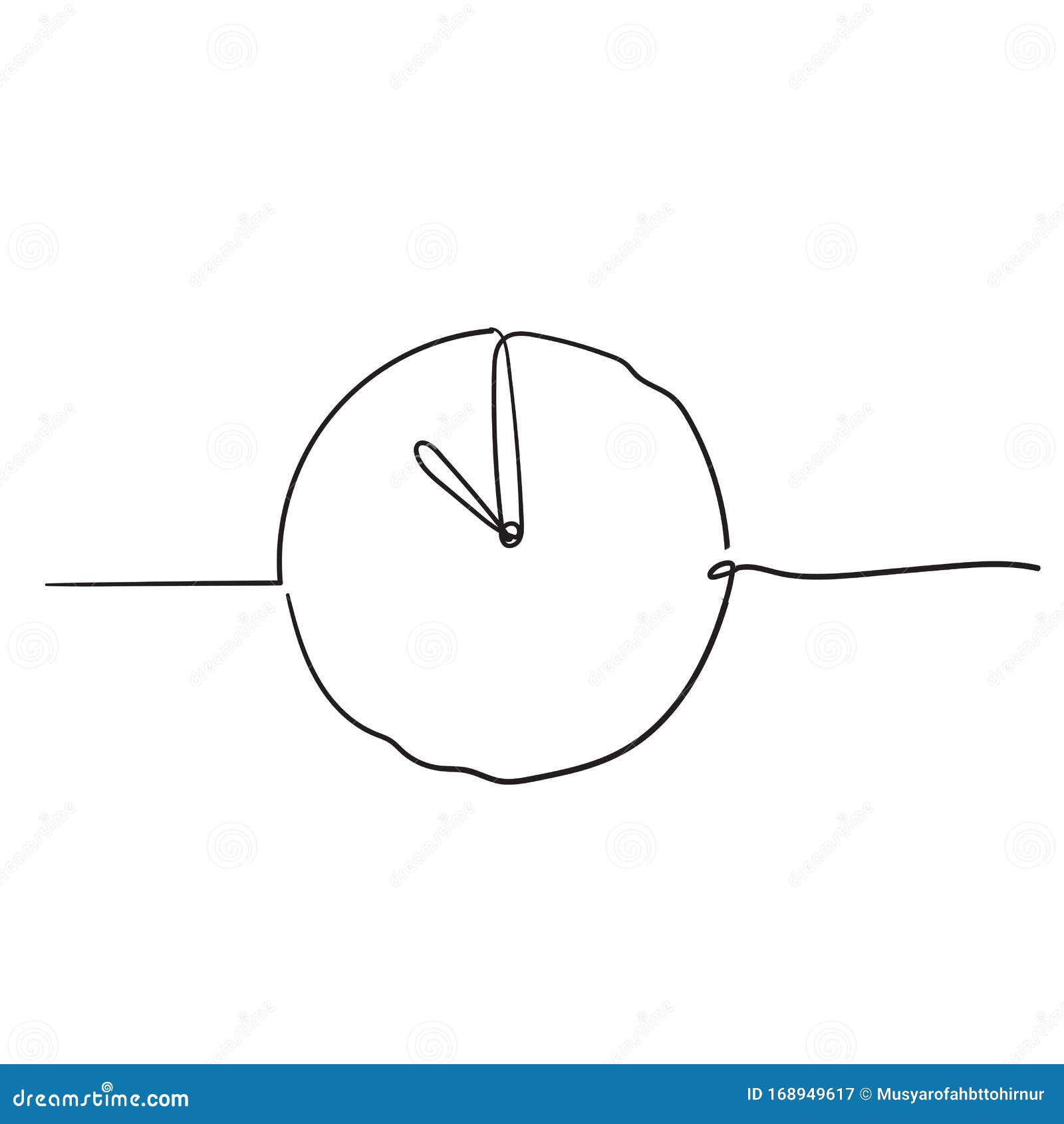 Continuous One Line Drawing Clock Icon with Doodle Handdrawn Style on ...