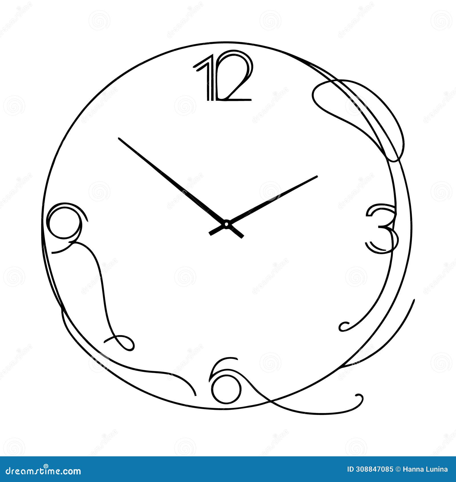 Continuous One Line Drawing of Clock Icon with Doodles. Vector ...