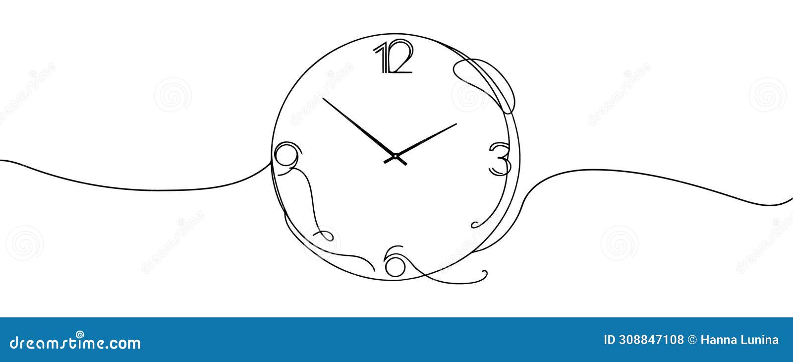 Continuous One Line Drawing of Clock Icon with Doodles. Vector ...