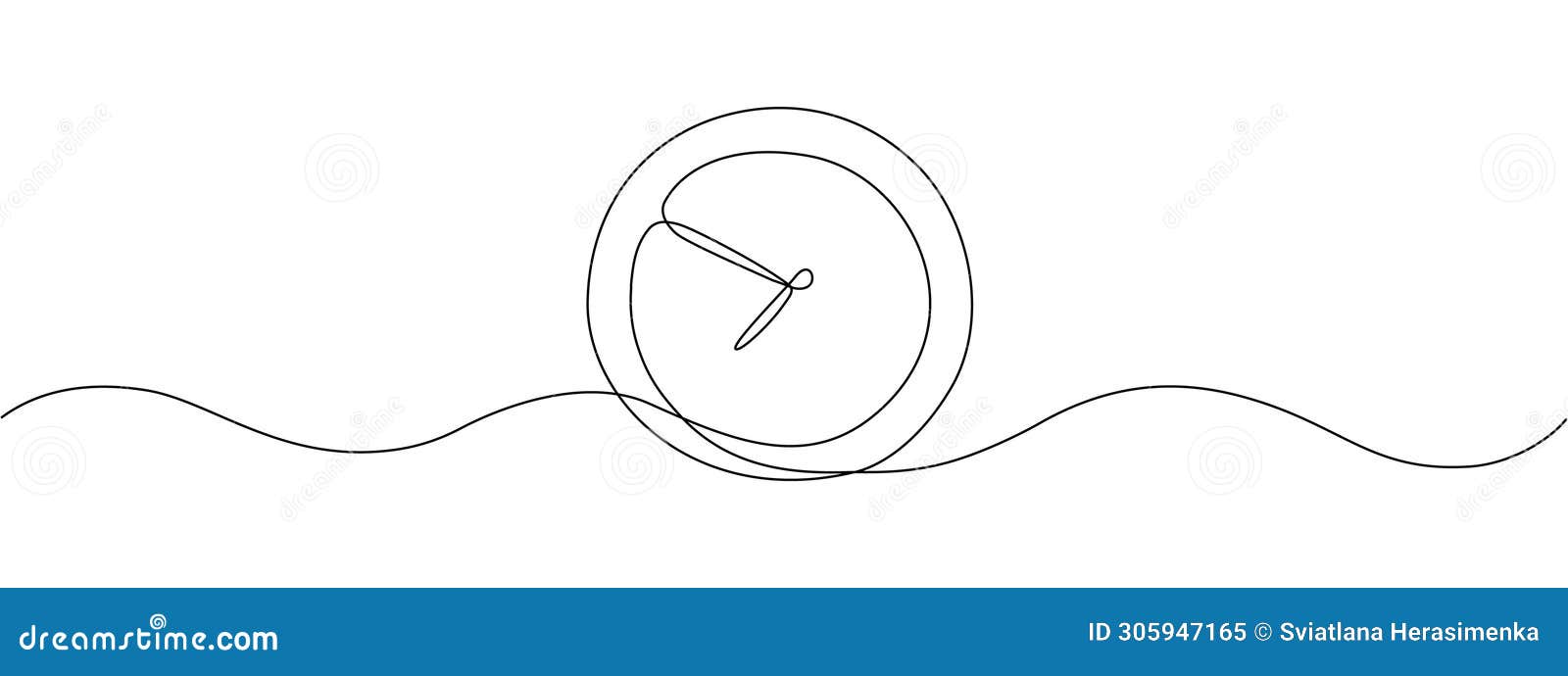 A Continuous One Line Drawing of a Clock. Vector Illustration Handdrawn ...