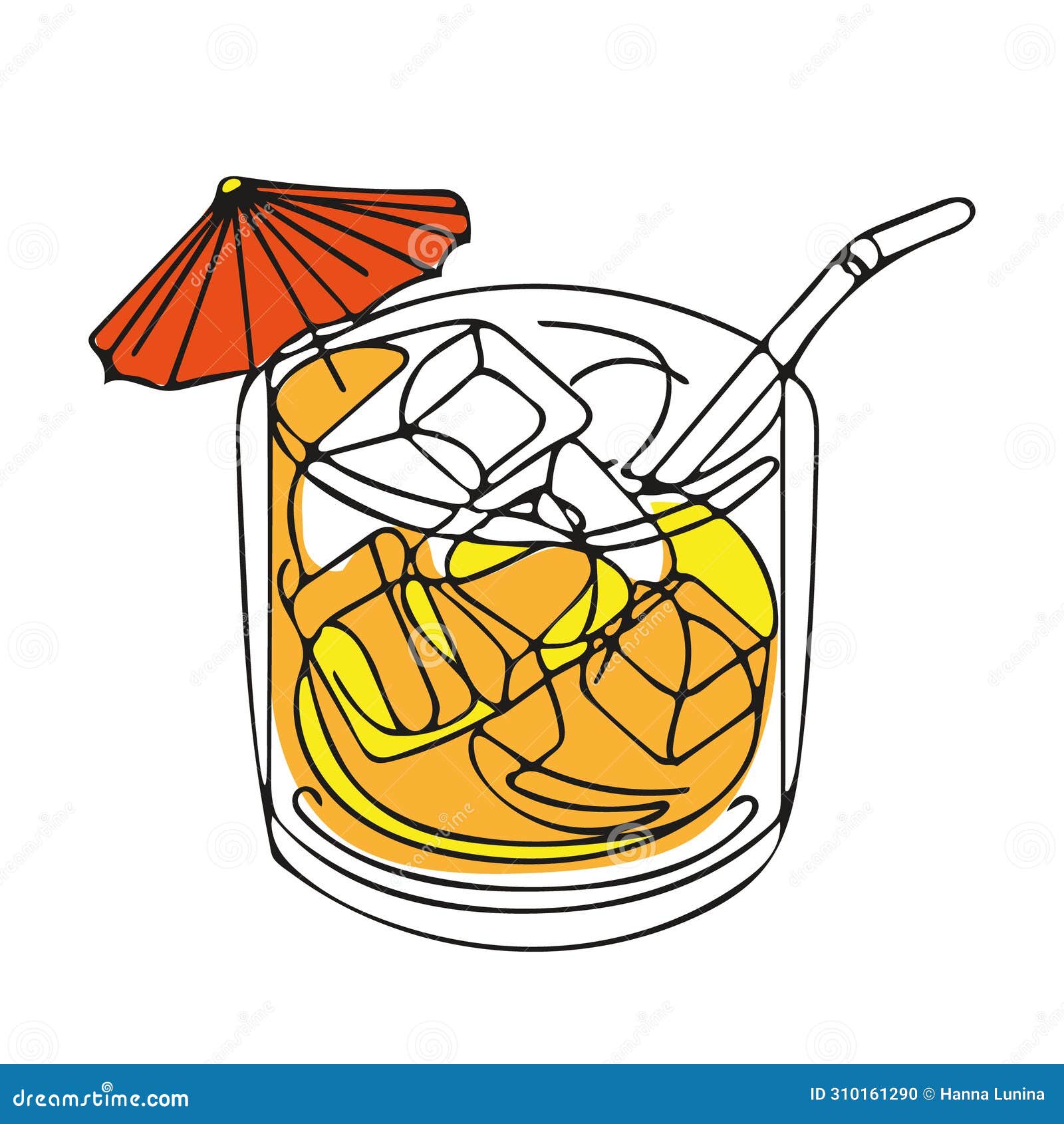 Continuous One Line Drawing of a Cocktail Drink. Cocktail with a Slice ...