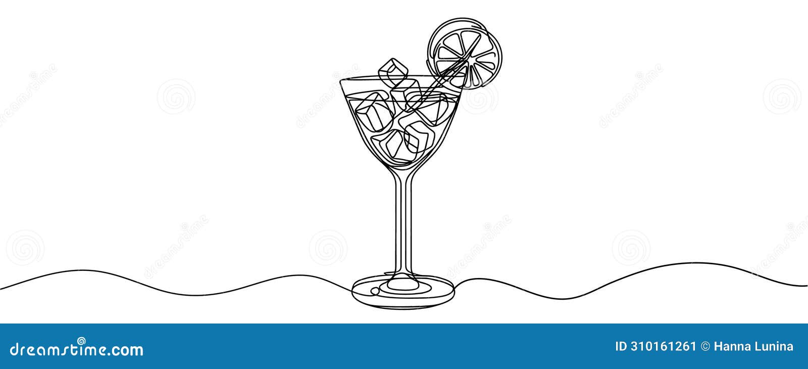 Continuous One Line Drawing of a Cocktail Drink. Cocktail with a Slice ...
