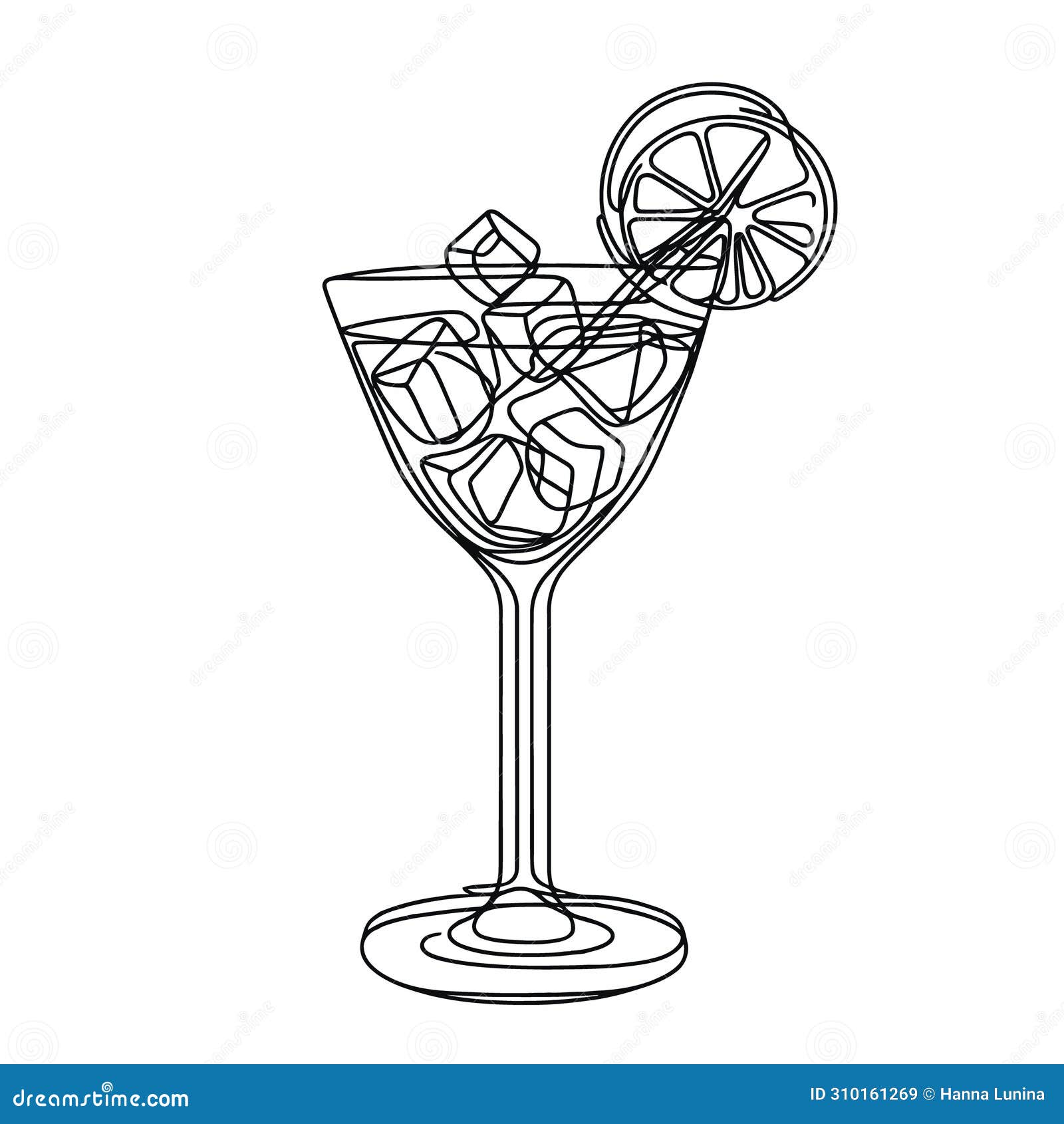 Continuous One Line Drawing of a Cocktail Drink. Cocktail with a Slice ...