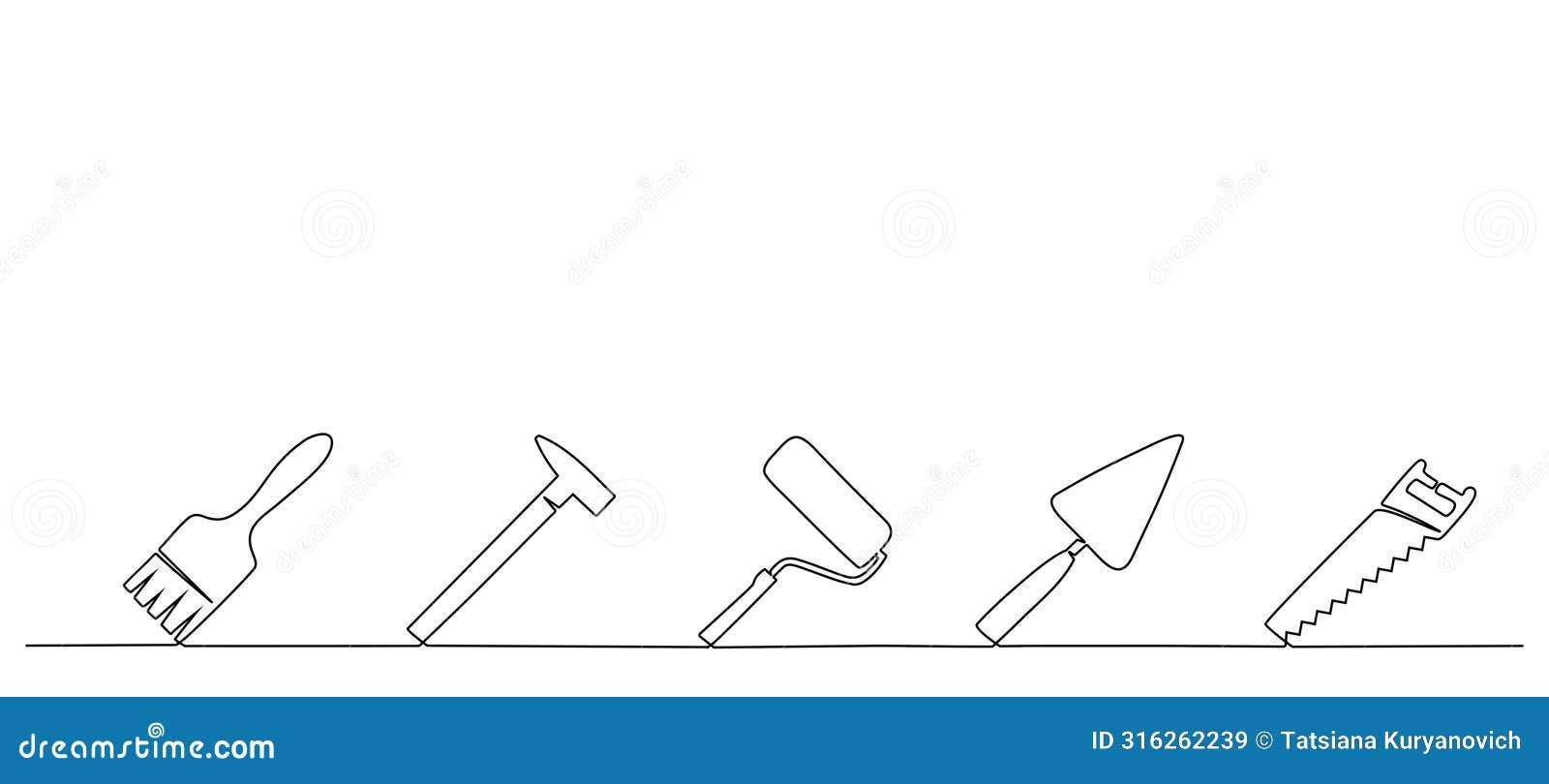 Continuous One Line Drawing of Construction Tools. Vector Illustration ...