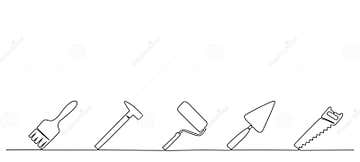 Continuous One Line Drawing of Construction Tools. Vector Illustration ...