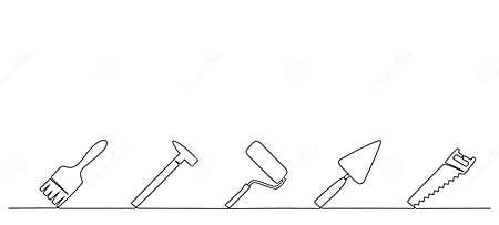 Continuous One Line Drawing of Construction Tools. Vector Illustration ...