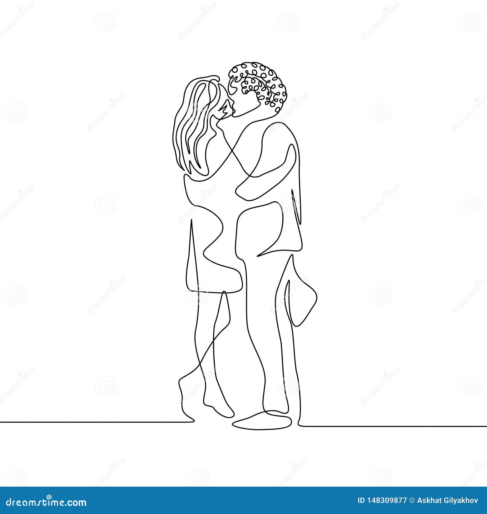 Continuous One Line Drawing Couple in Love Kisses Embracing Stock ...