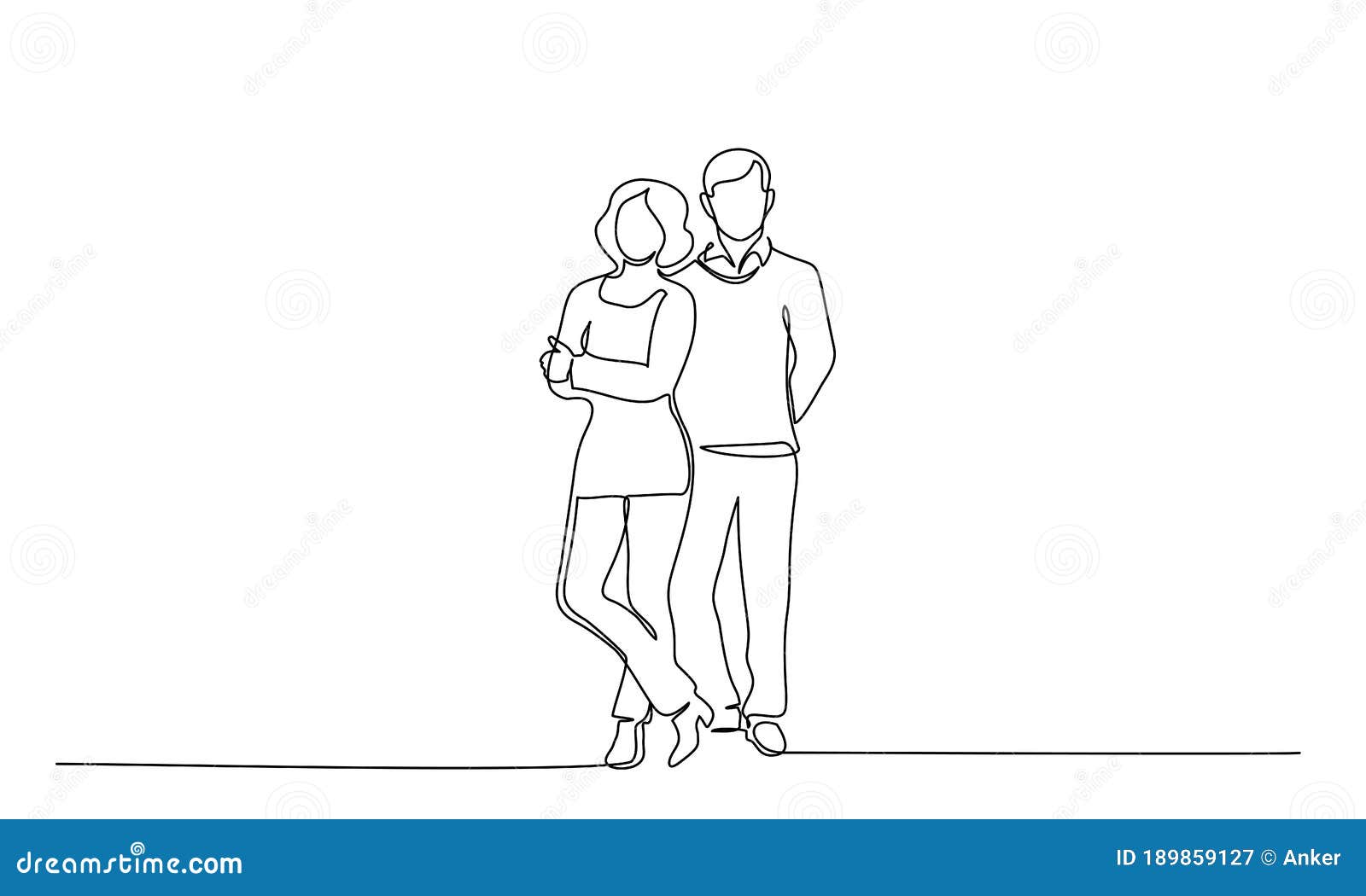 Continuous One Line Drawing Couple Man And Woman Stock Vector