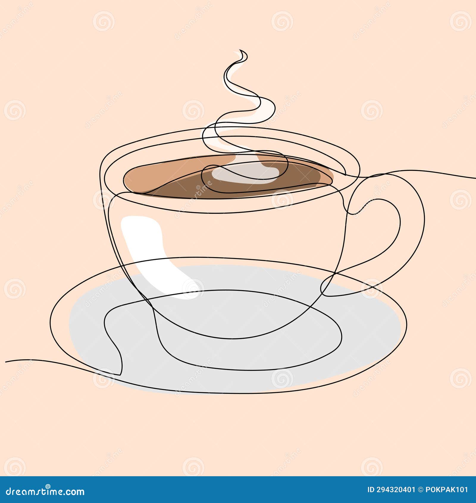 A Continuous One Line Drawing of Cup with Coffee Stock Vector ...
