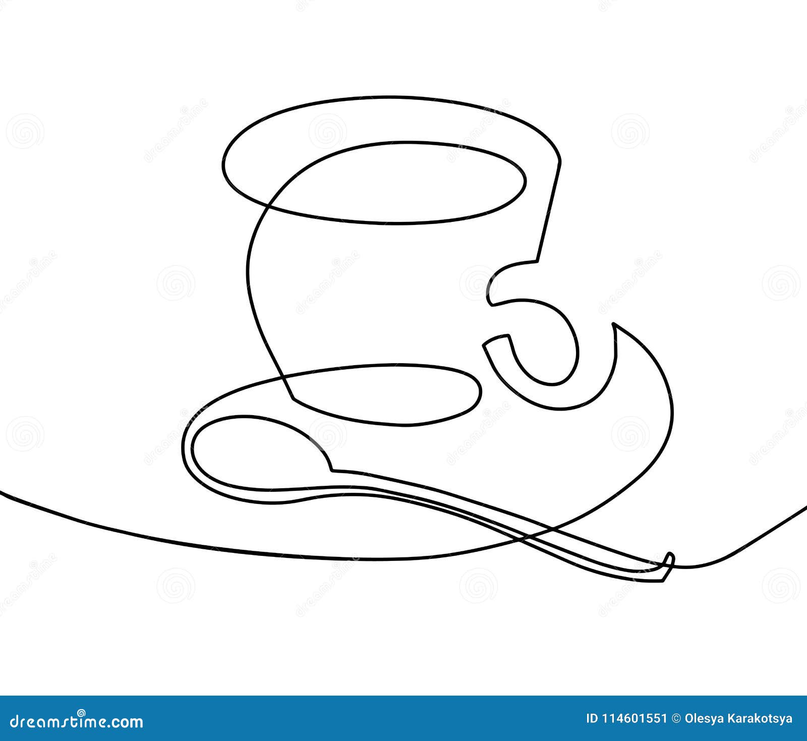 Continuous One Line Drawing - a Cup of Coffee with a Teaspoon Stock ...