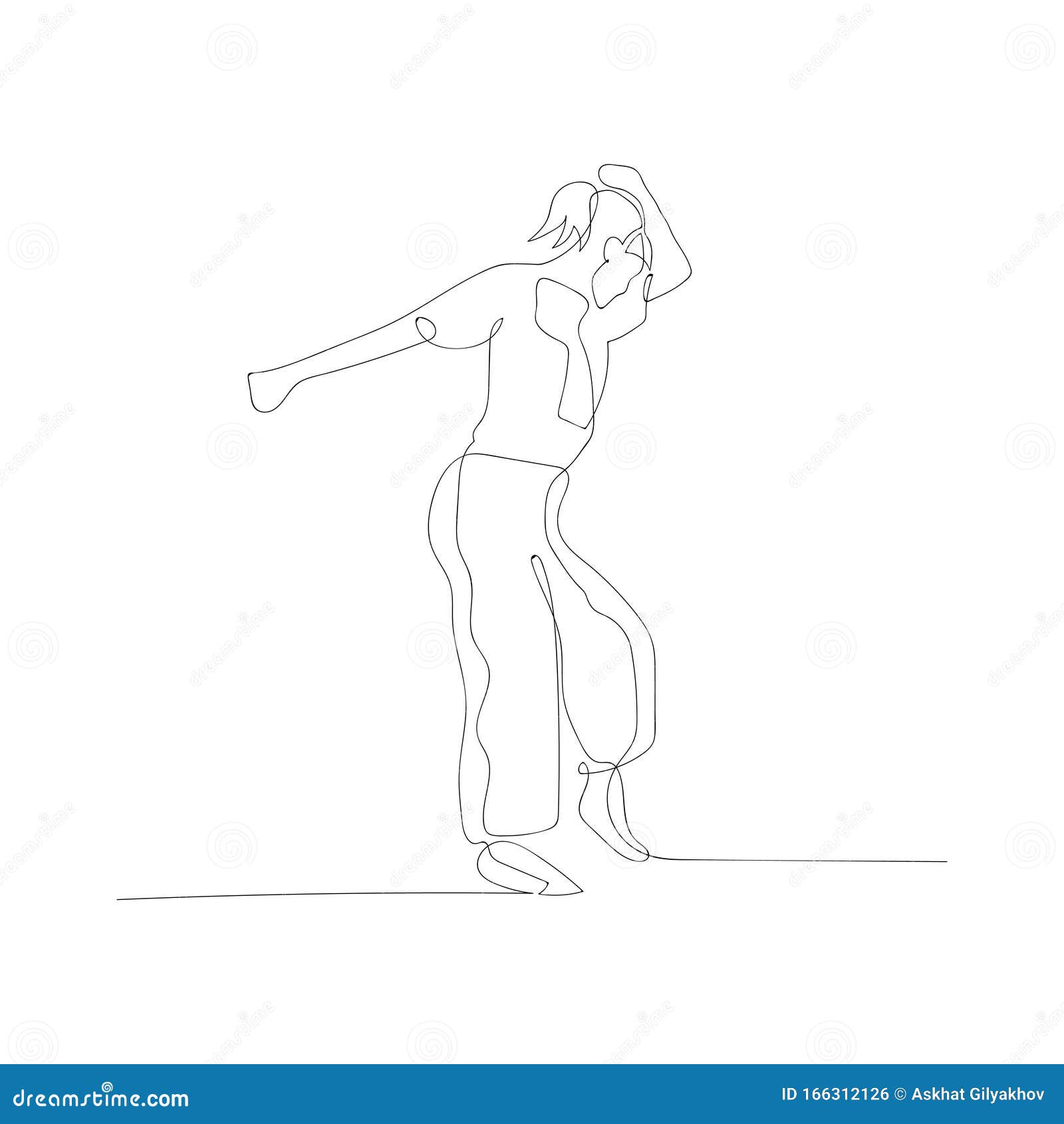 Continuous One Line Drawing Dancing Woman. Vector Stock Illustration ...