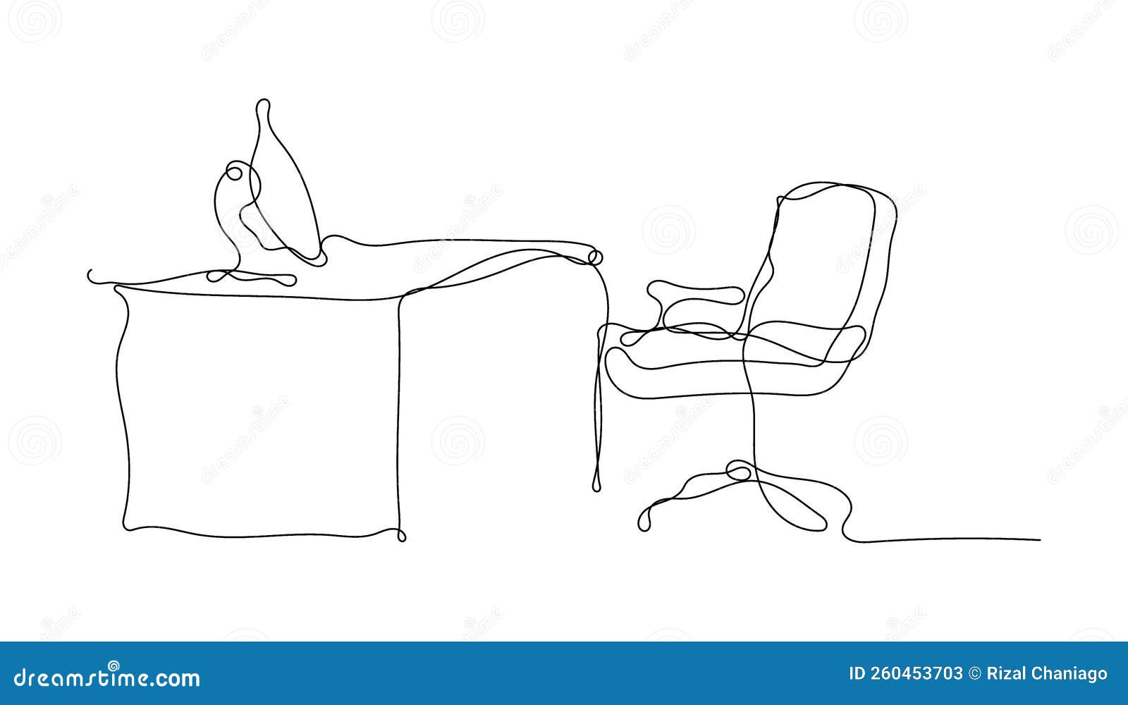 Continuous One-line Drawing. a Desk with a Laptop on White Background ...