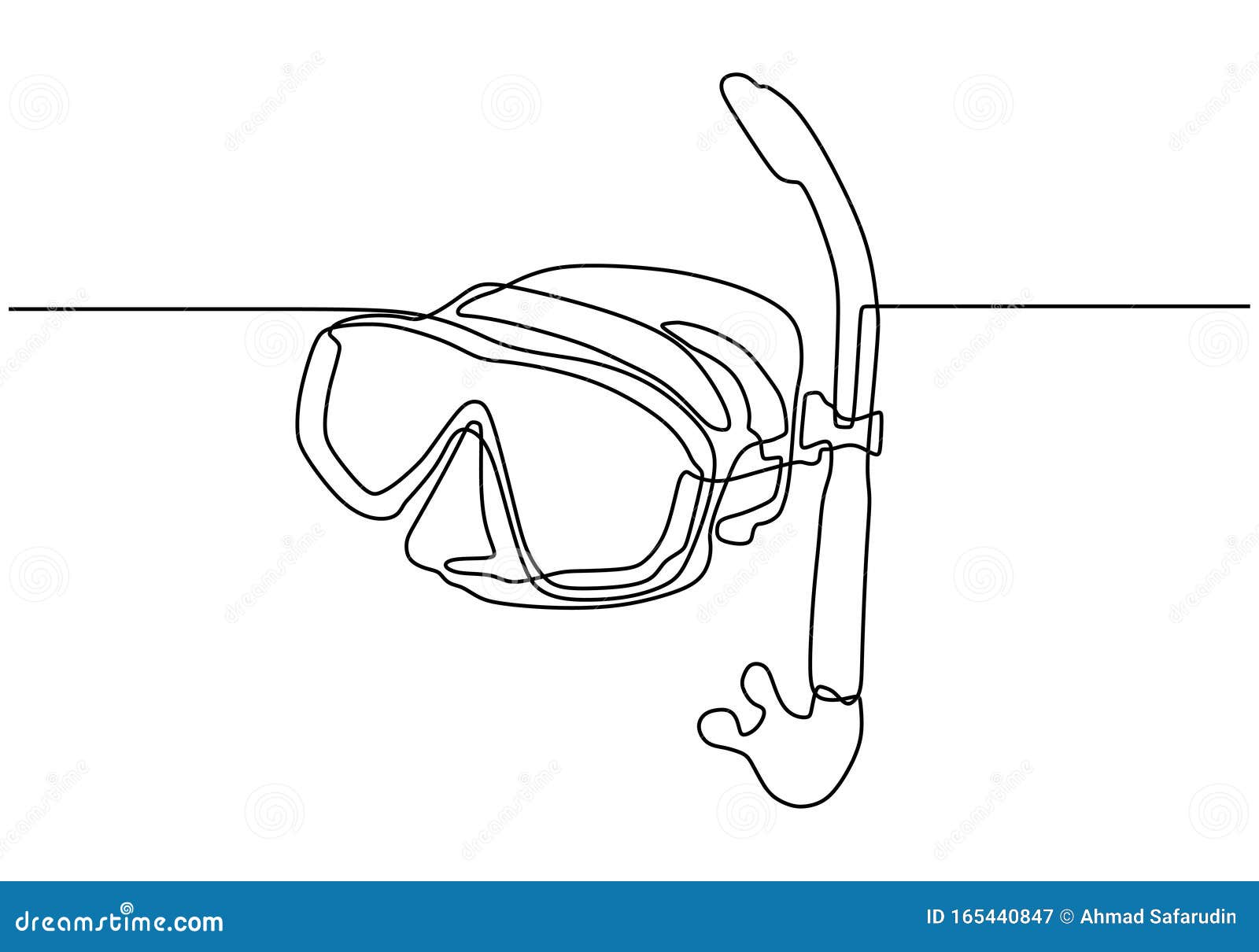 Continuous One Line Drawing of Diving Tools Stock Vector - Illustration ...