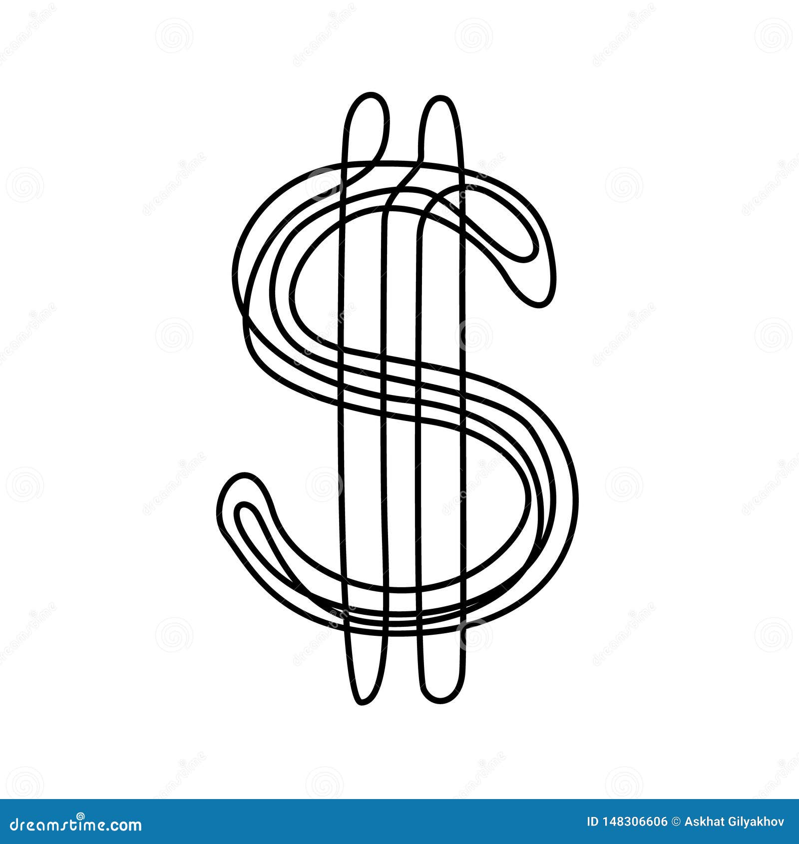 Continuous One Line Drawing Dollar Sign. Vector Illustration. Stock ...