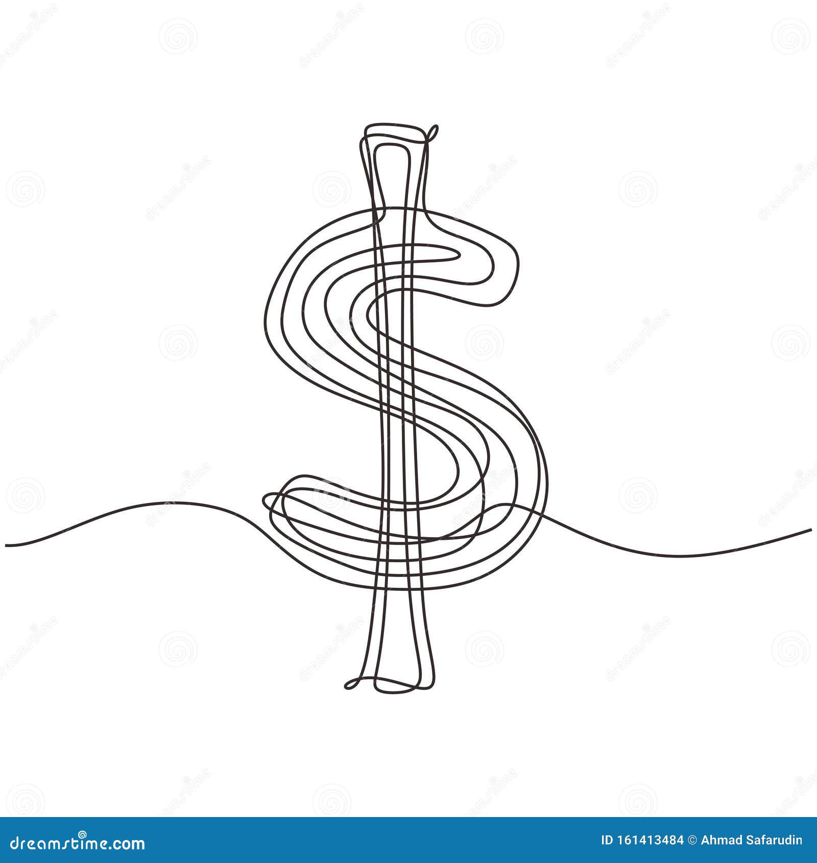 Continuous One Line Drawing of Dollar Symbol with Scribble Hand Drawn ...