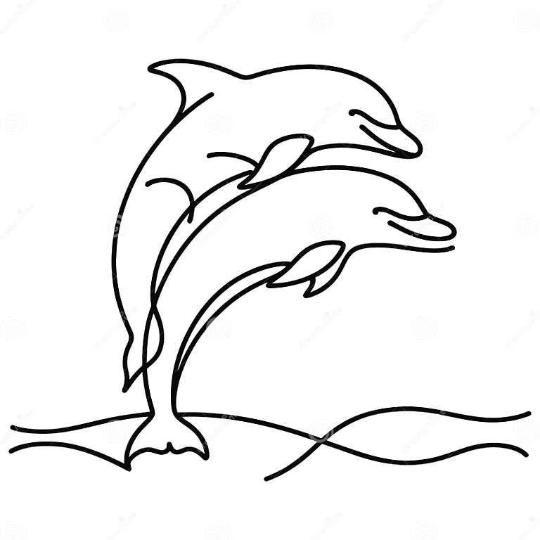 Continuous One Line Drawing of Dolphin. Simple Illustration of Dolphin ...