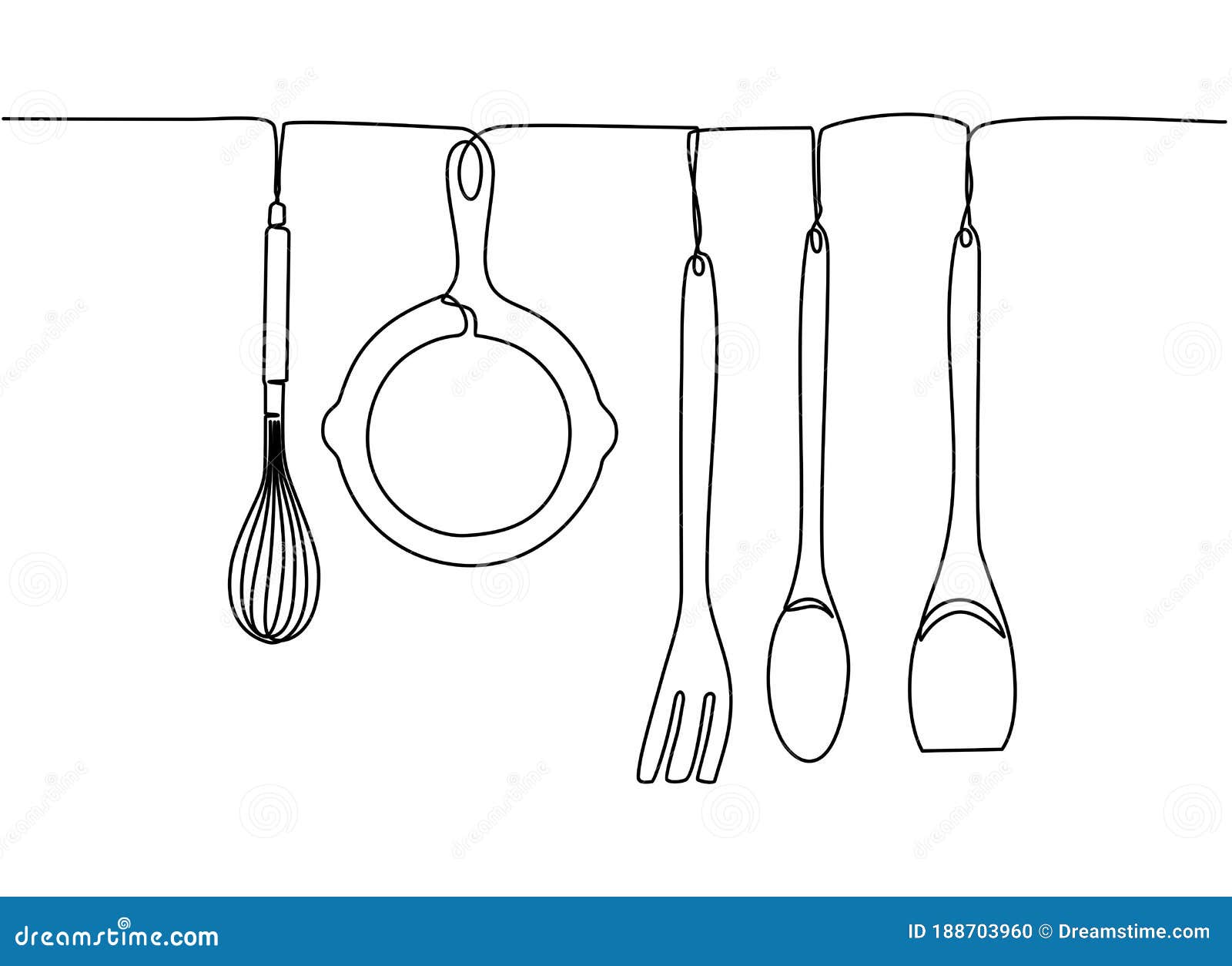 Continuous One Line Drawing Fork Spoons Knife Plates And All Eating And Cooking Utensils Can