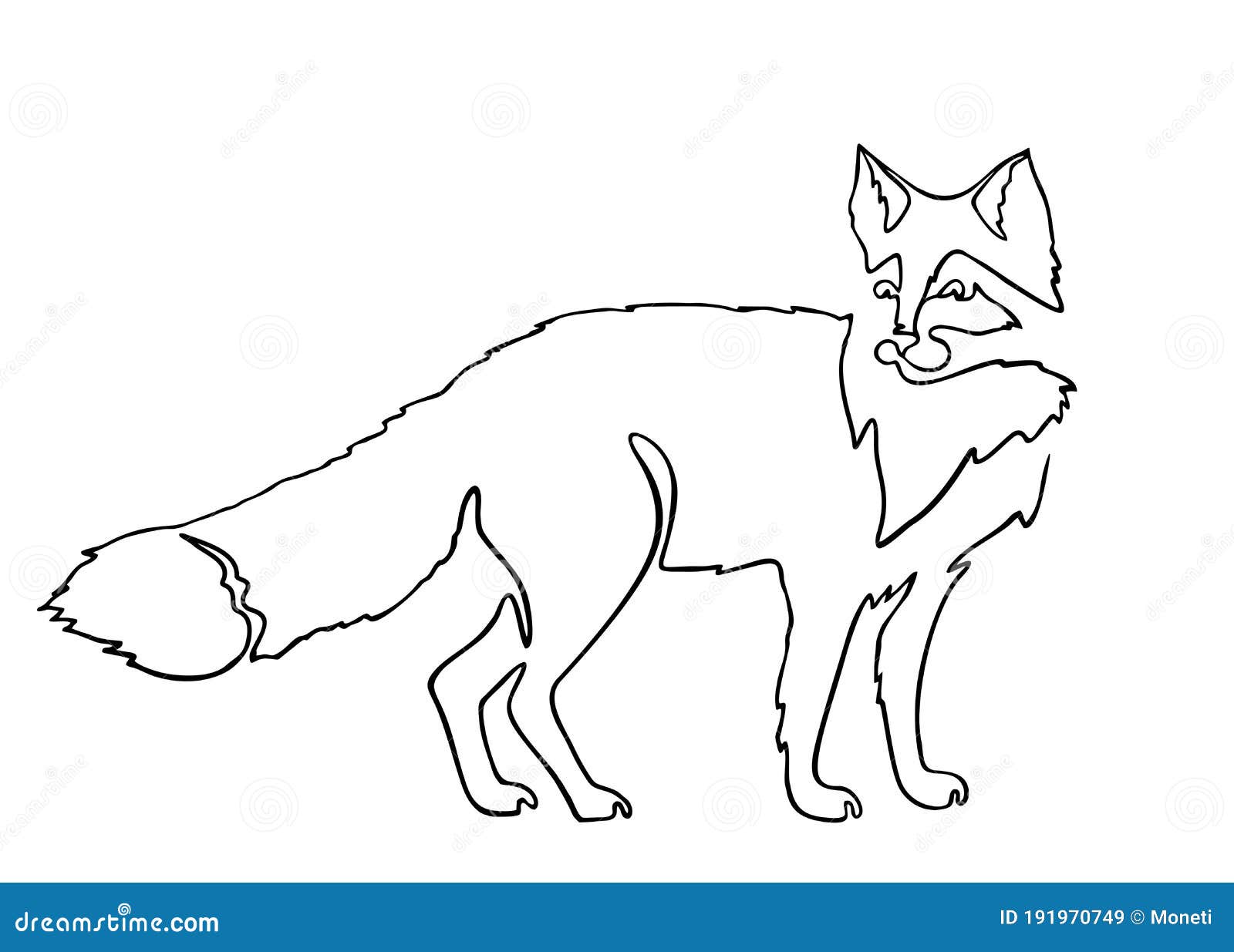 Continuous One Line Drawing Fox. Continuous Black Outline Drawing on ...