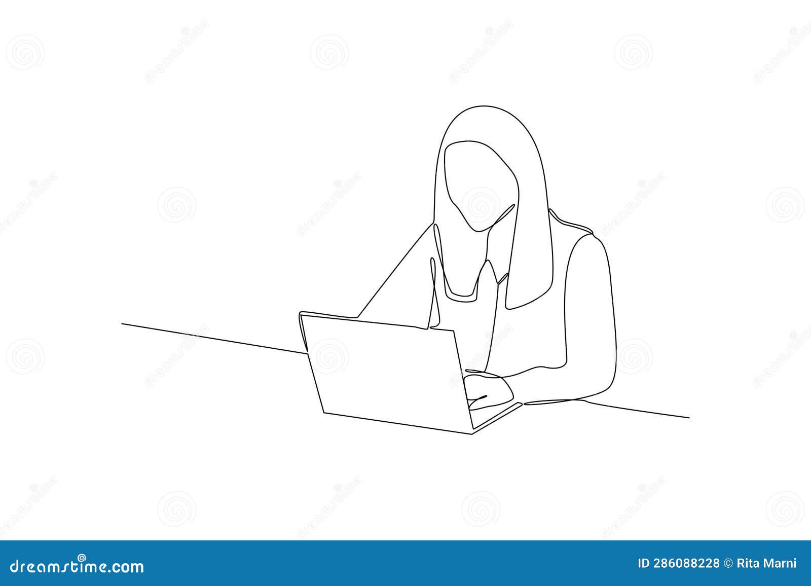 Continuous One Line Drawing Of Freelancer Working From Home Or Beach At ...