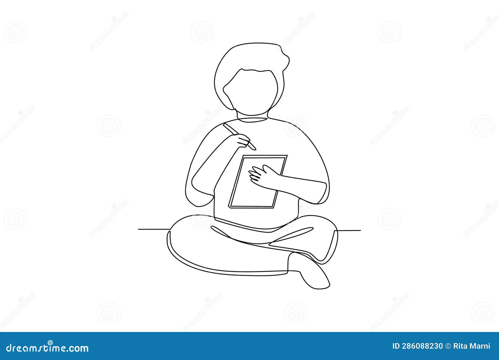 Continuous One Line Drawing Of Freelancer Working From Home Or Beach At ...