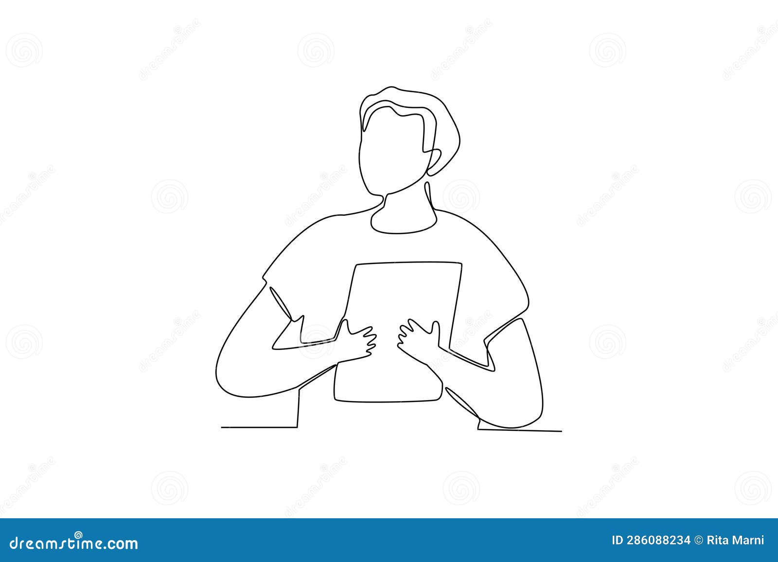 Continuous One Line Drawing of Freelancer Working from Home or Beach at ...