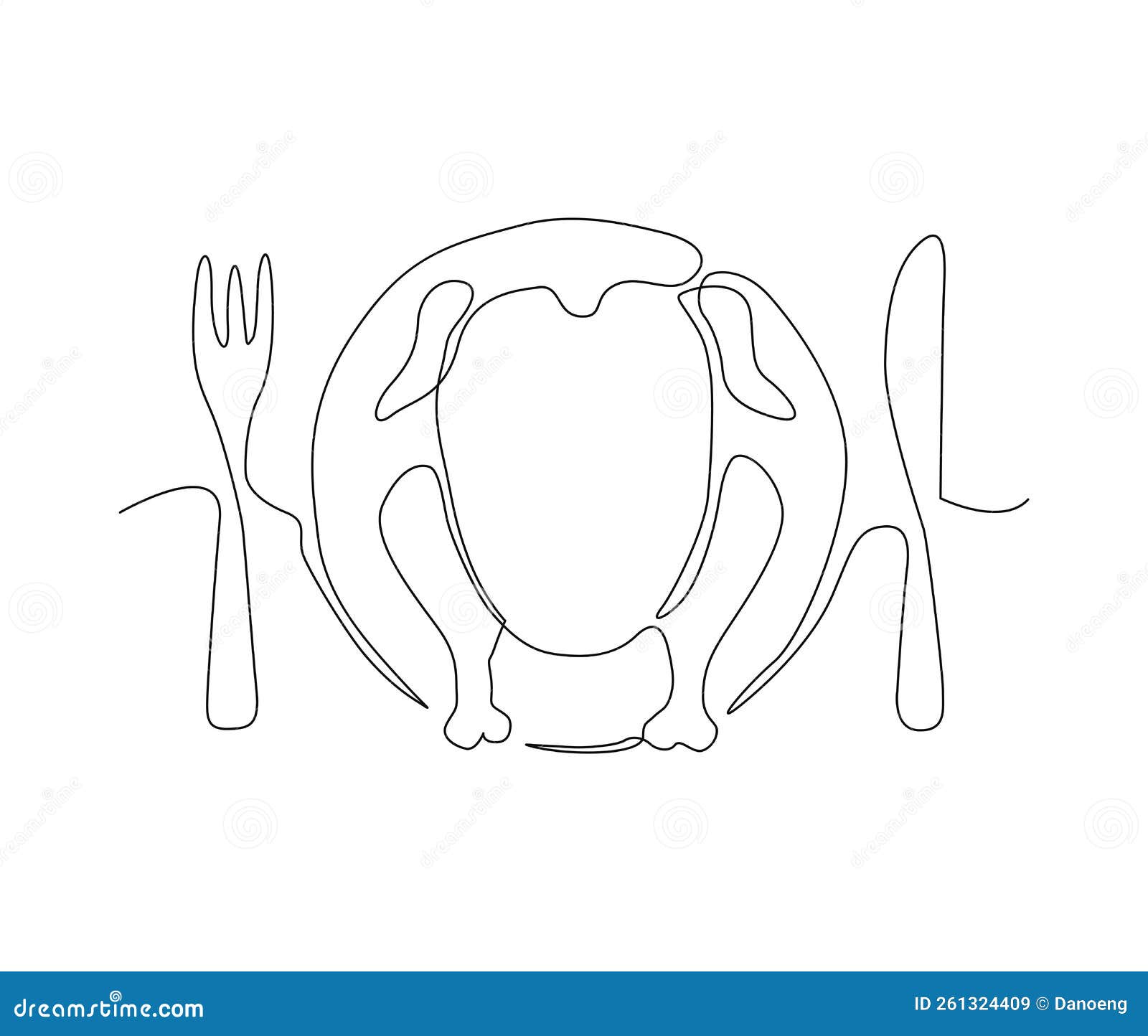 Continuous One Line Drawing of Fresh Chicken Carcass on the Plate ...