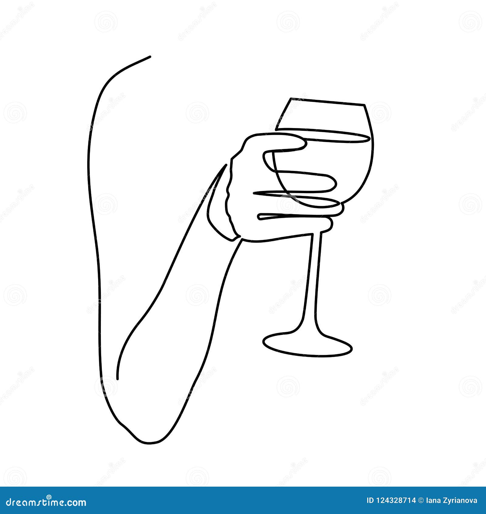 Continuous One Line Drawing Glass Of Wine In Hand Toasting On White