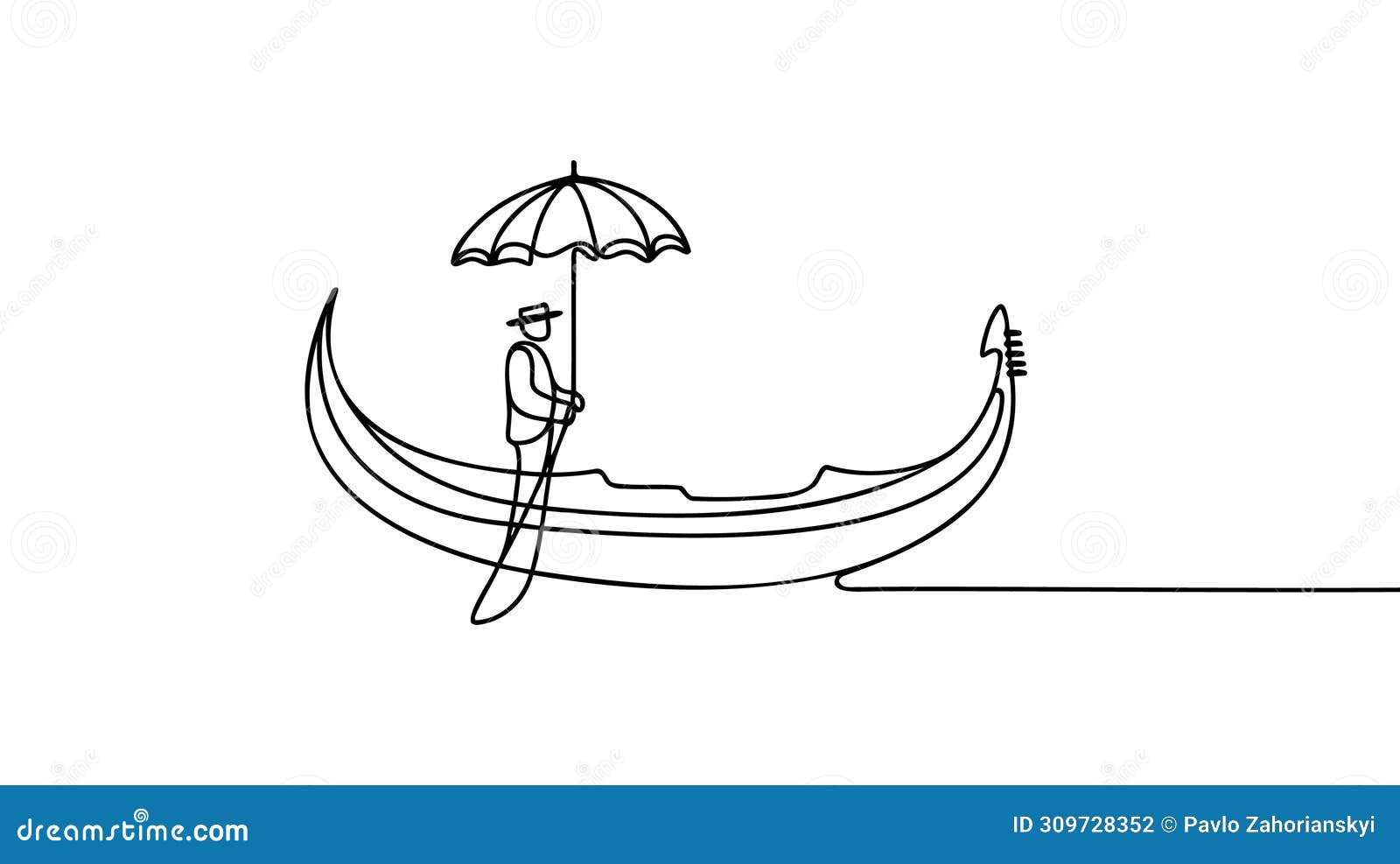 Continuous One Line Drawing of Gondola Icon in Silhouette on a White ...