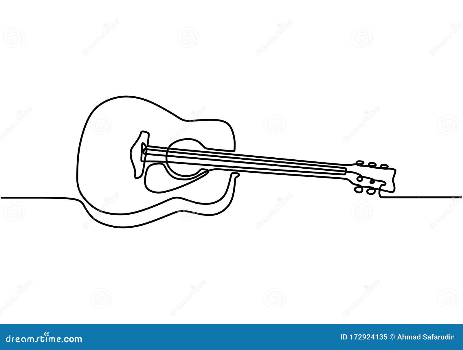 Continuous One Line Drawing Guitar Music Instrument. Vector ...