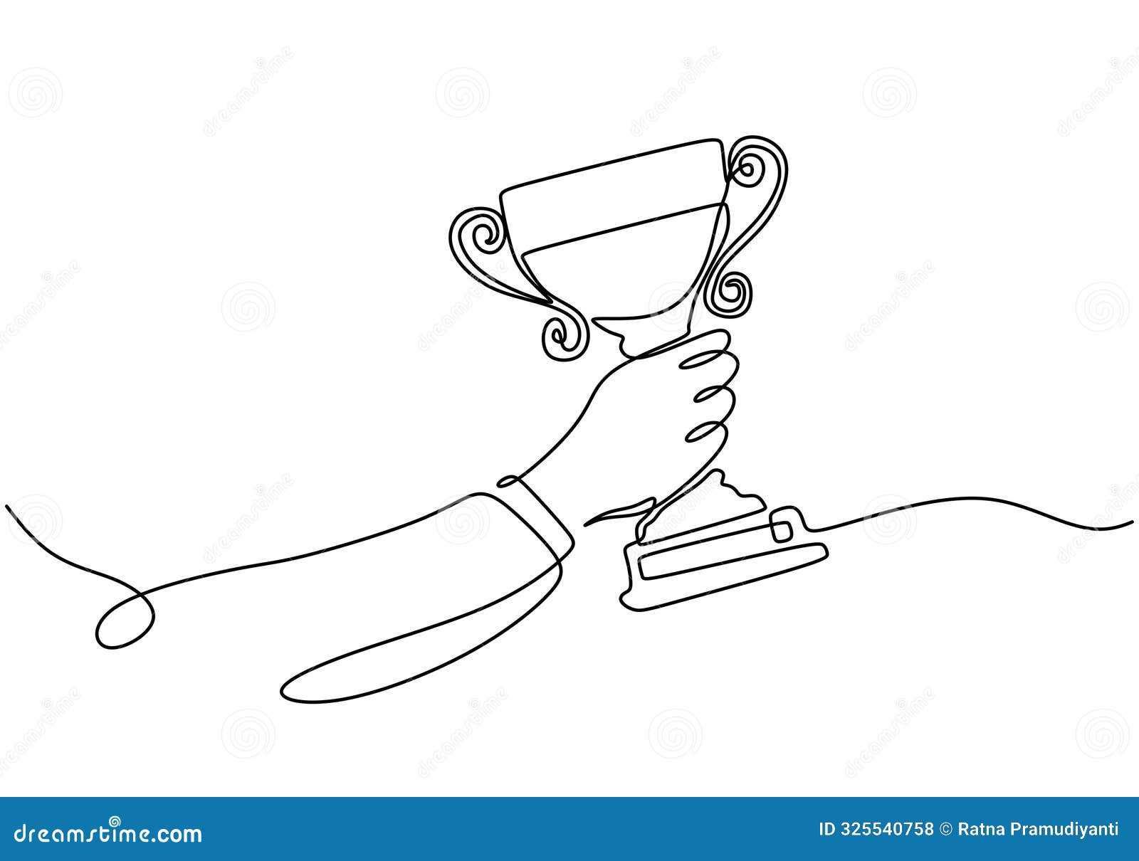 Continuous One Line Drawing of Hand Hold Trophy Cup Competition Stock ...