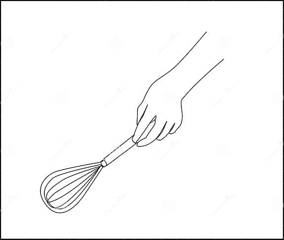 Continuous One Line Drawing of Hand Holding Whisk Egg. Kitchen Whisk ...