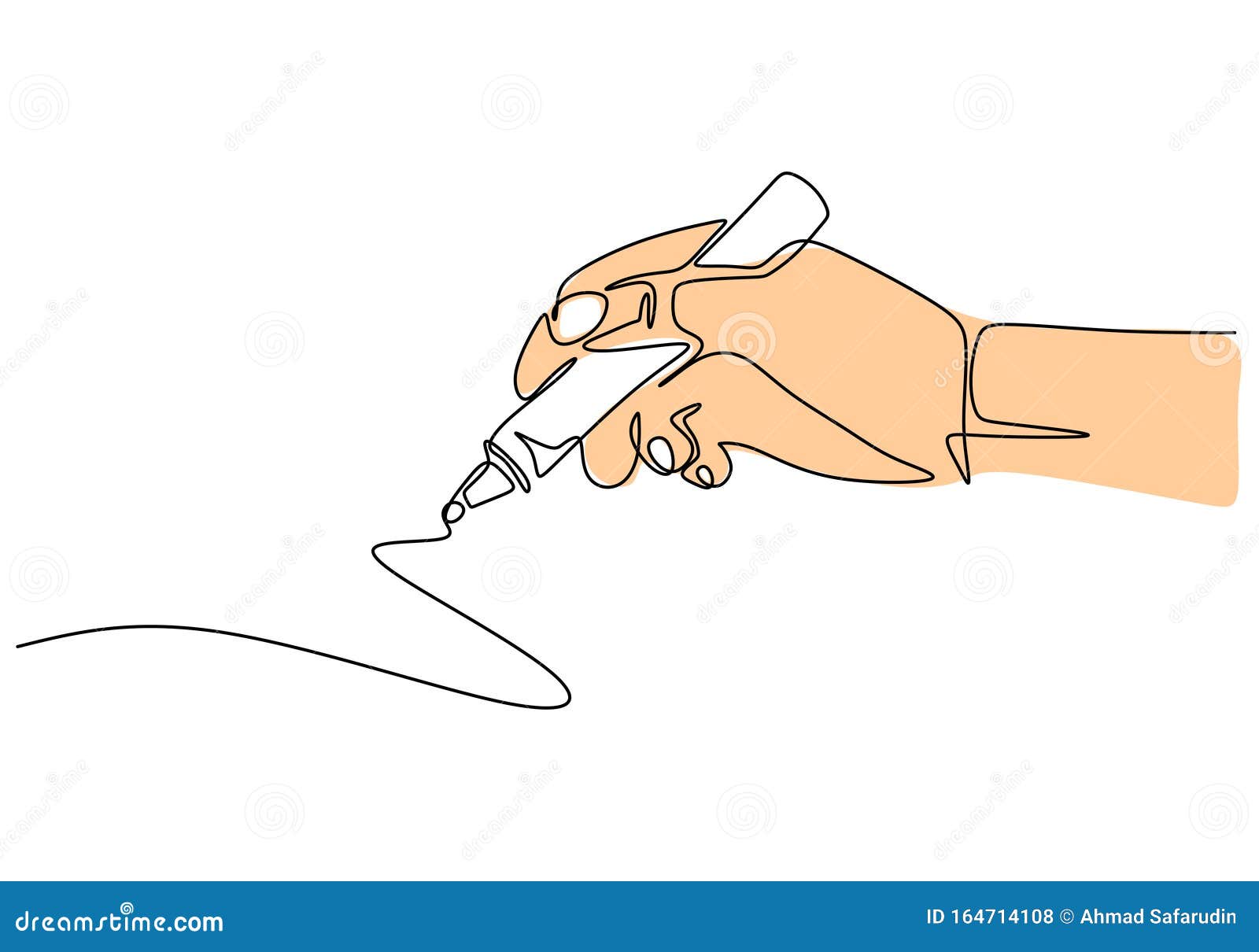 Continuous One Line Drawing of Hand Writing with Ink Pen Vector ...