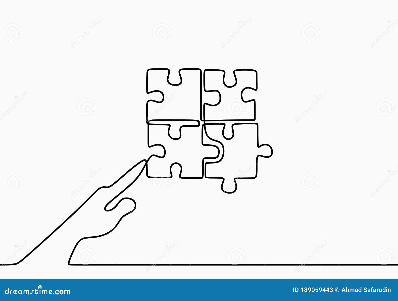 Continuous One Line Drawing of Hands with Four Pieces of Jigsaw on ...