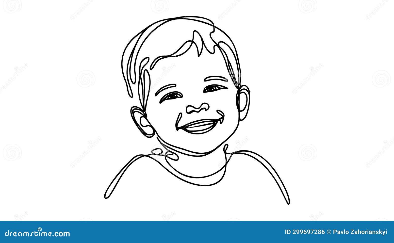 Continuous One Line Drawing. Happy Boy Face One Line Art Illustrationd ...