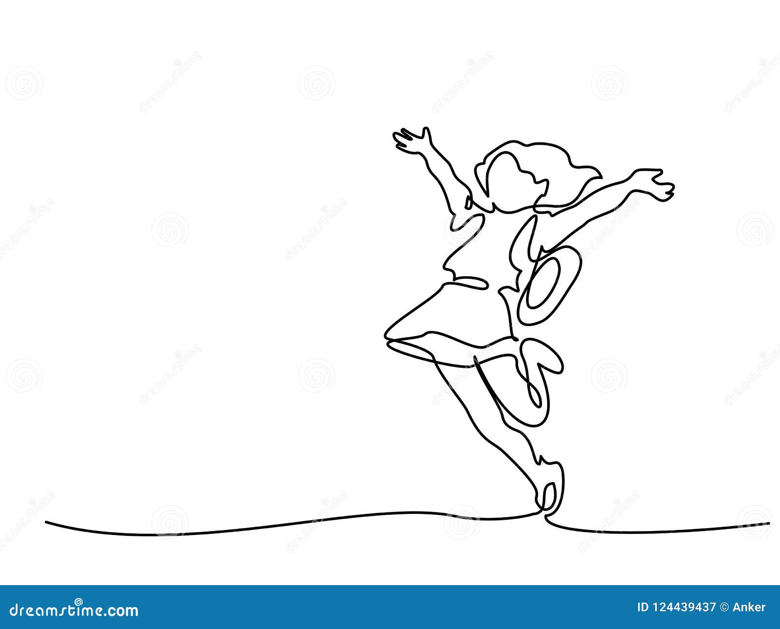Continuous One Line Drawing. Happy Girl Running Stock Vector ... Continuous One Line Drawing. Happy Girl Running Stock Vector ...