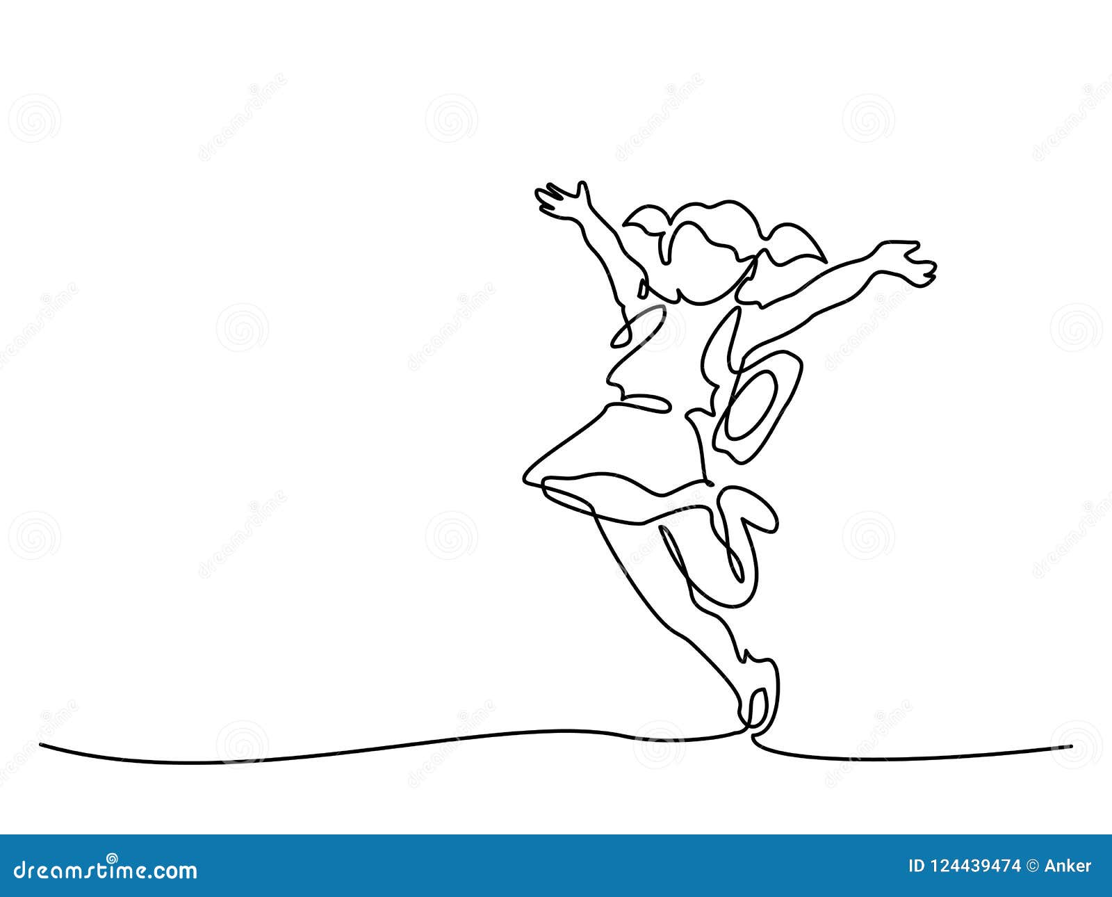 Continuous One Line Drawing. Happy Girl Running Stock Vector ... Continuous One Line Drawing. Happy Girl Running Stock Vector ...