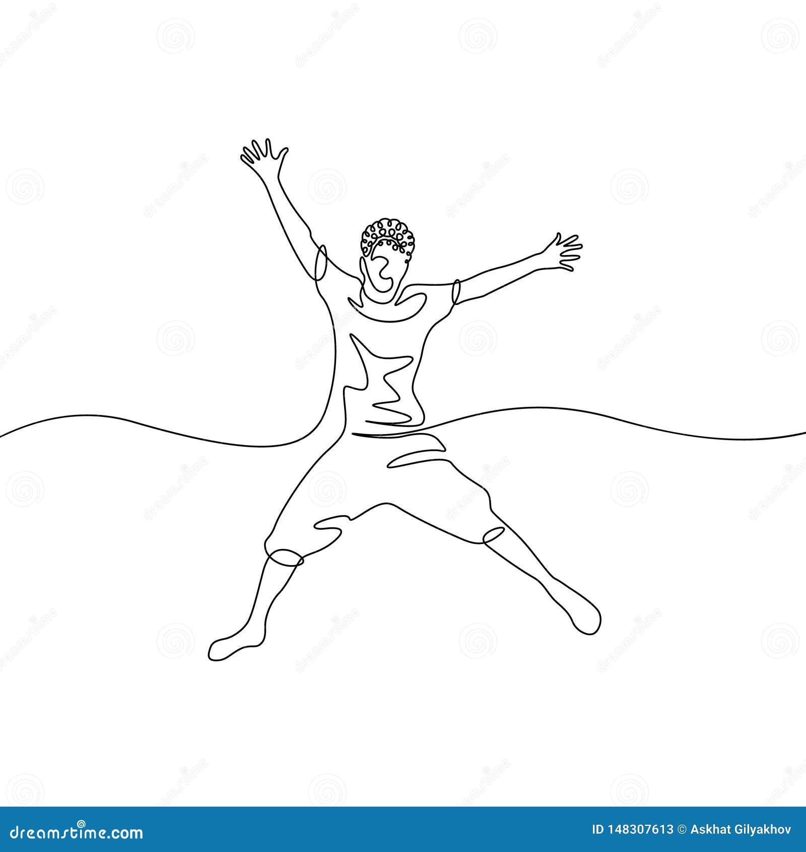 Continuous One Line Drawing Happy Jumping Boy Stock Vector ...