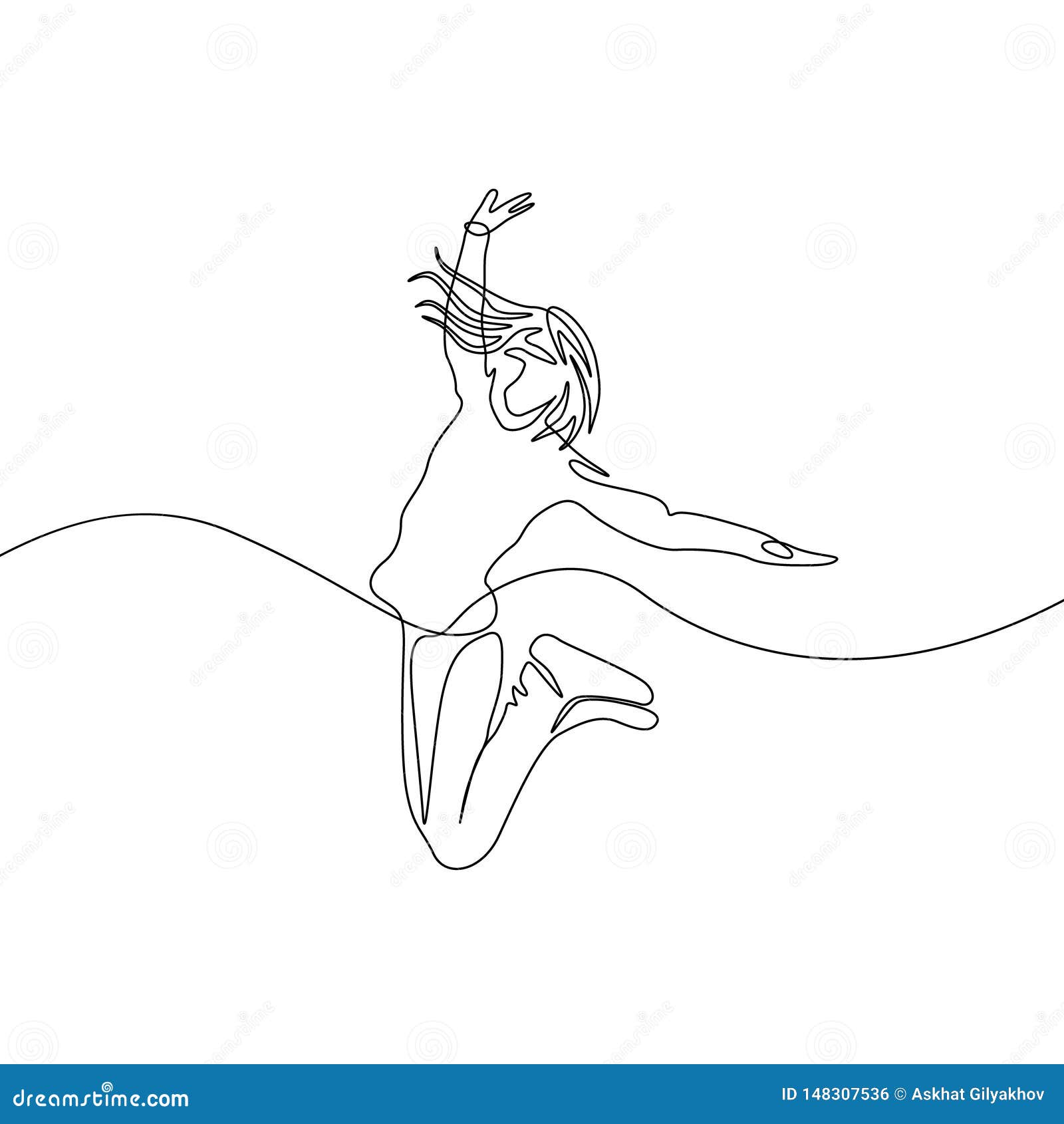 Continuous One Line Drawing Happy Jumping Girl Stock Vector ... Continuous One Line Drawing Happy Jumping Girl Stock Vector ...