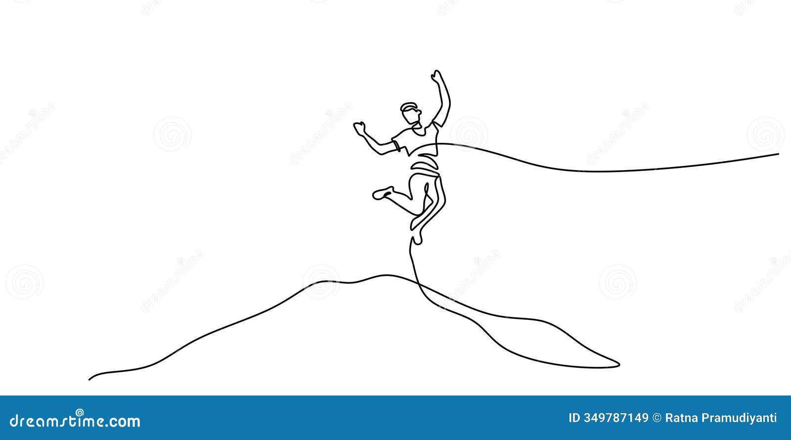 Continuous One Line Drawing of a Happy Man Jumping, Representing Joy ...