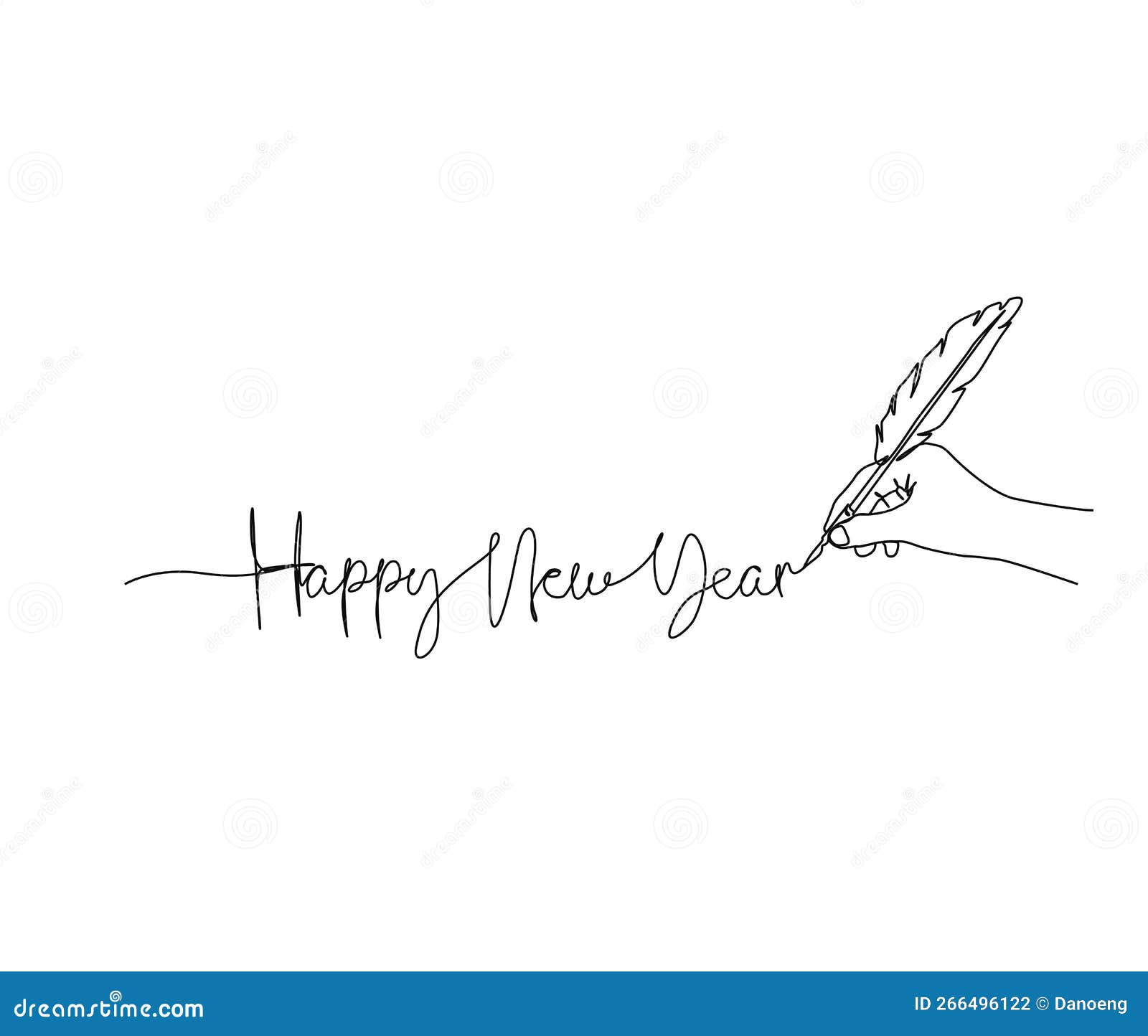 Continuous One Line Drawing of Happy New Year. Writing Using Quill Pen ...