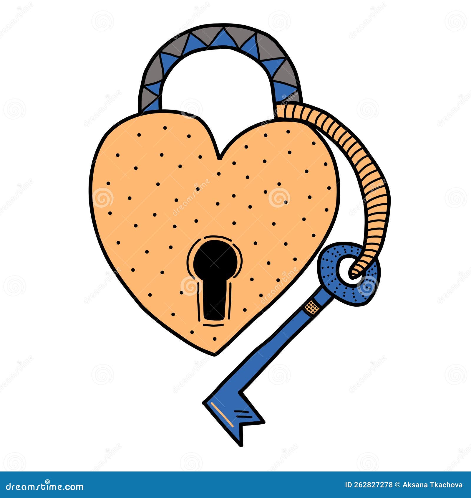 Continuous One Line Drawing of a Heart Shaped Lock and Key. Vector ...