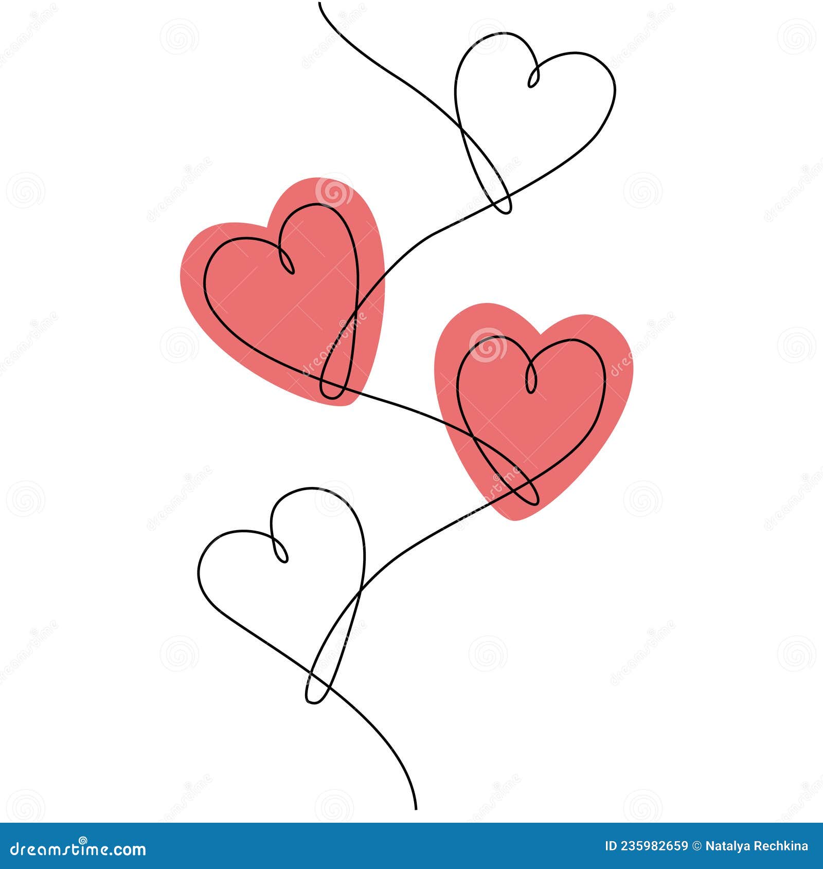 Continuous One Line Drawing Of Hearts Black Single Line Art Isolated