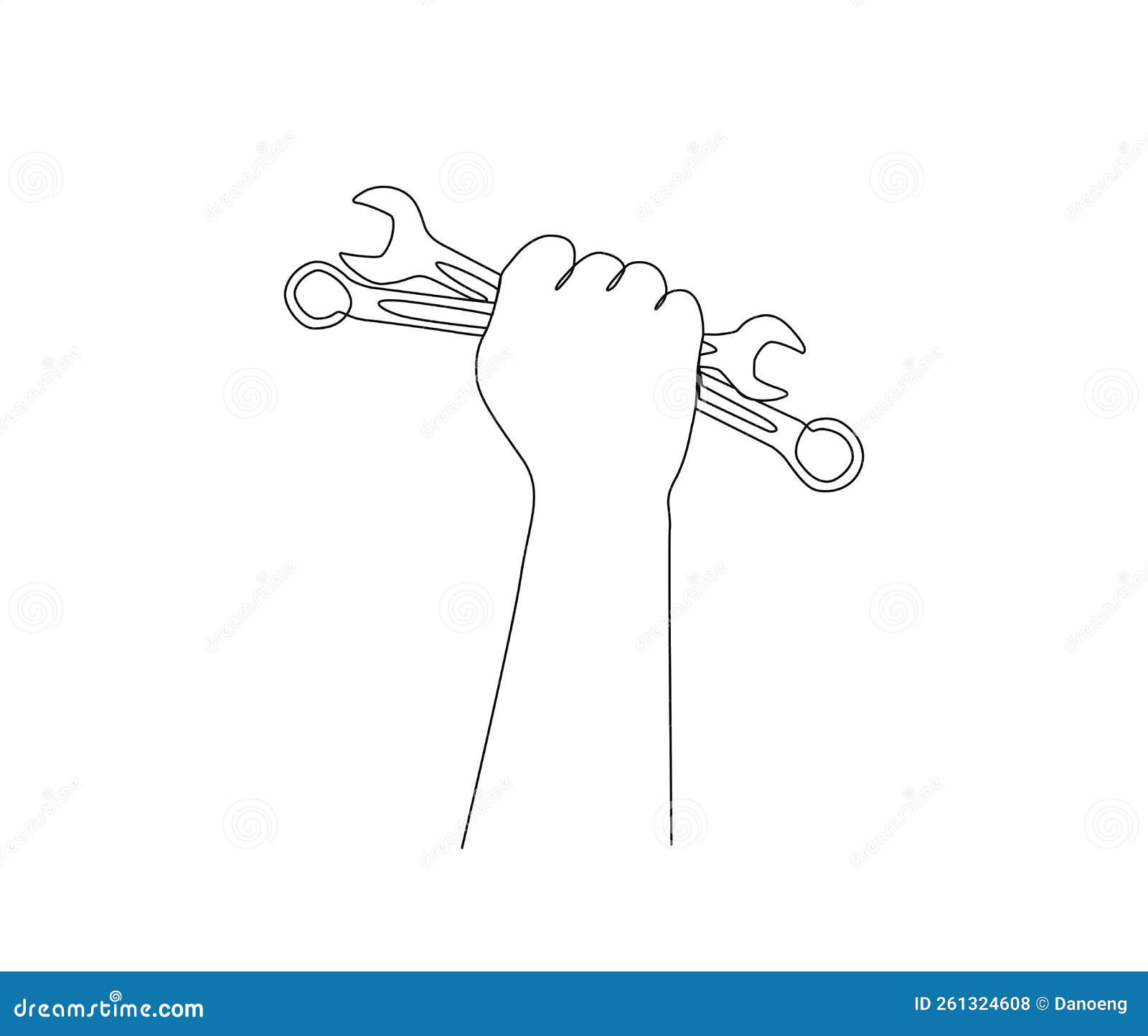 Continuous One Line Drawing of and Holding Spanners Tool. Man`s Hand ...