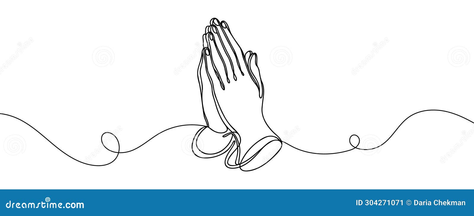 Continuous One Line Drawing of Human Hands Folded in Prayer. Stock ...