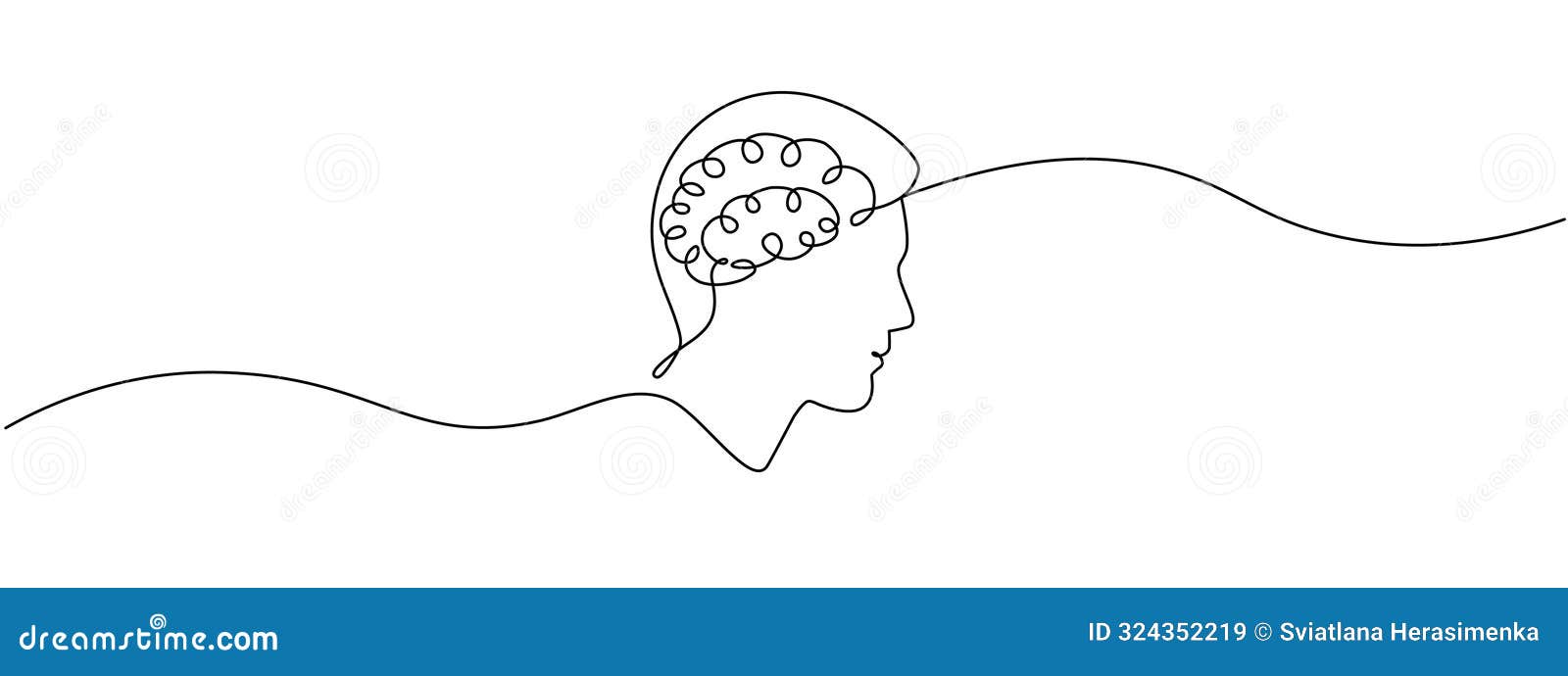 Continuous One-line Drawing of a Human Head with a Brain. Symbol of ...