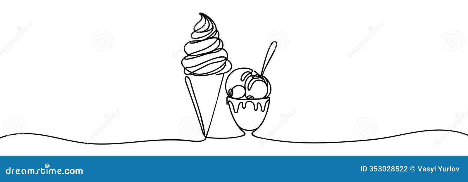 Continuous One Line Drawing of Ice Cream. Ice Cream Cone Line Art ...