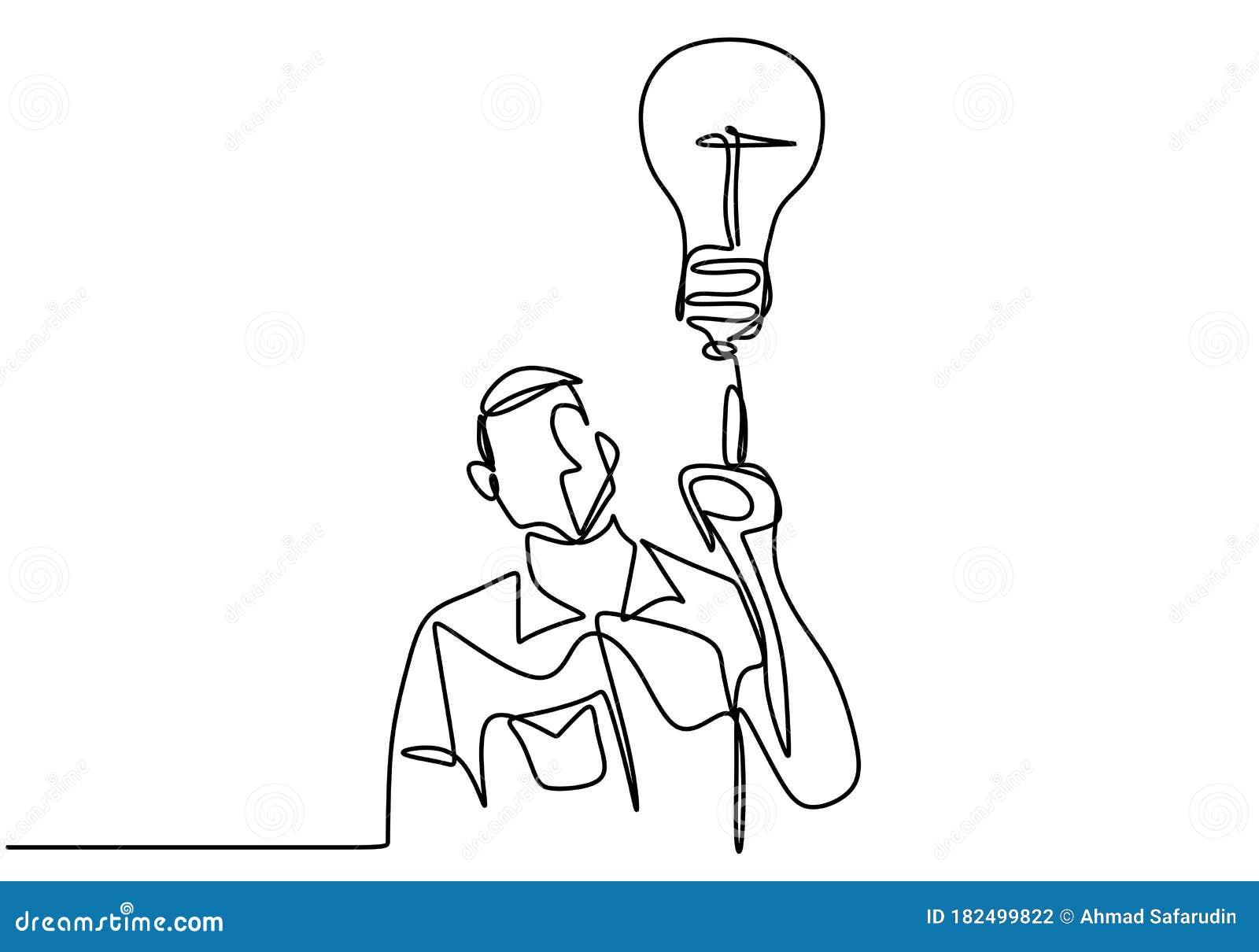 Continuous One Line Drawing Idea and Creativity Symbol with Lamp and ...