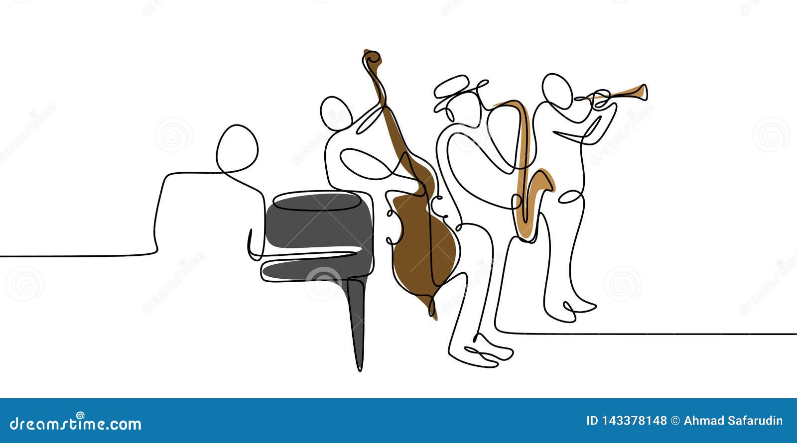 Continuous One Line Drawing Of Jazz Player Music Group Minimalsm Design ...