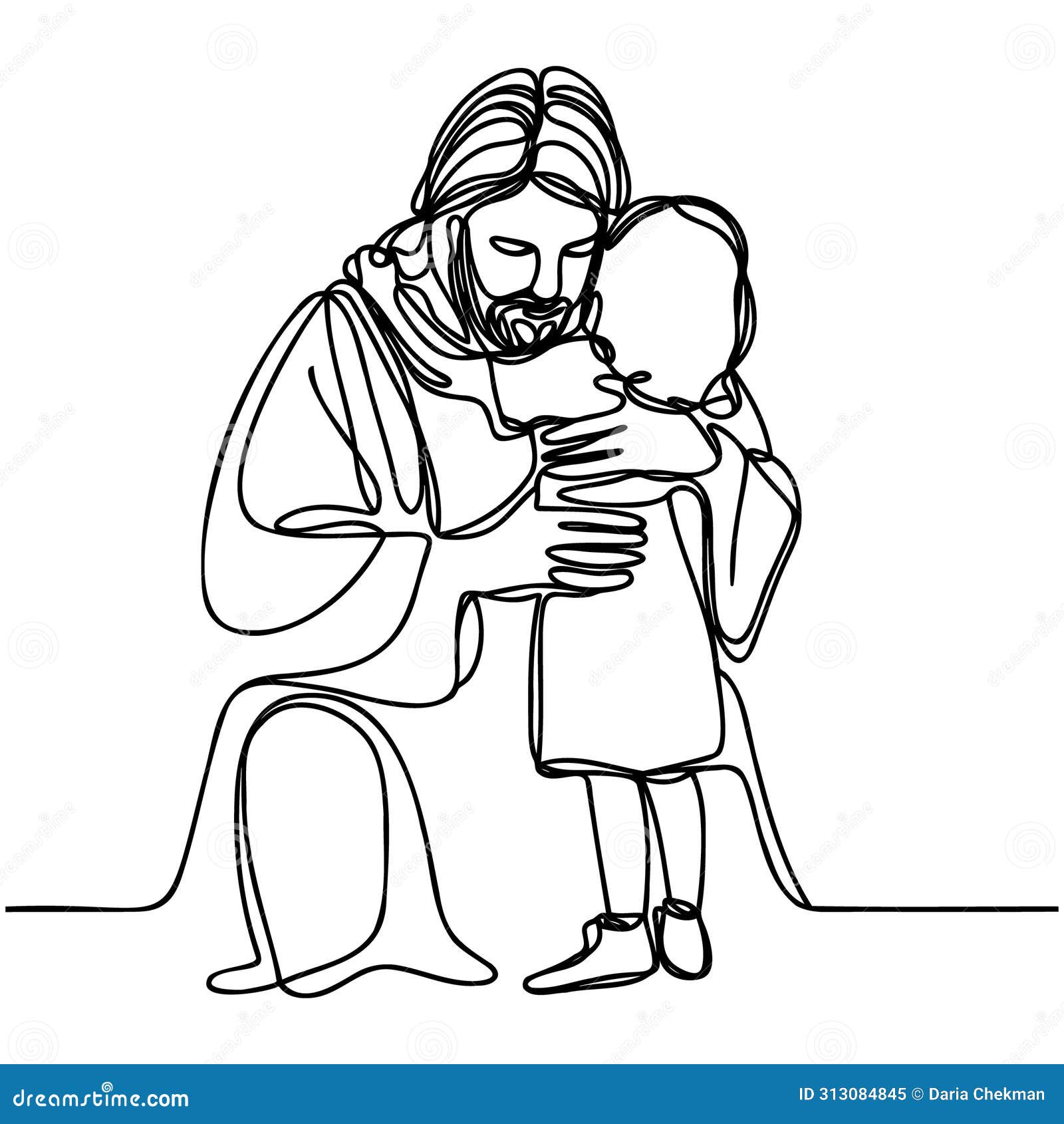 Continuous One Line Drawing of Jesus Christ Hugging a Child. Vector ... Continuous One Line Drawing of Jesus Christ Hugging a Child. Vector ...