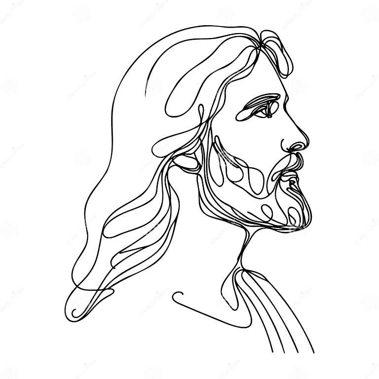 Continuous One Line Drawing of Jesus Face Stock Vector - Illustration ...